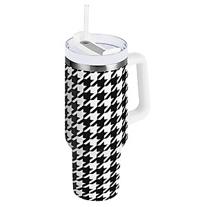 susiyo 40 oz Tumbler with Handle, Houndstooth Insulated Water Bottle Stainless Steel Reusable Iced Coffee Cup Fit in Car Holder, BPA Free, Leak Proof,Keeps Cold or Hot