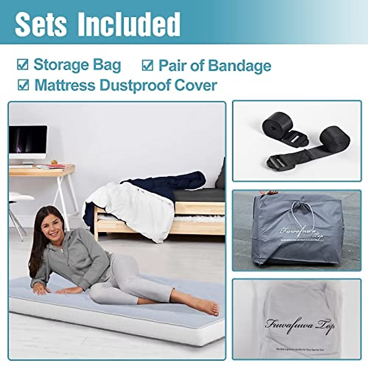 KIAYACI Floor Mattress Japanese Floor Mattress Tatami Floor Mat Quilted Bed Mattress Topper College Dorm Roll Up Mattress Sleeping Pad Breathable Floor Lounger Full Size