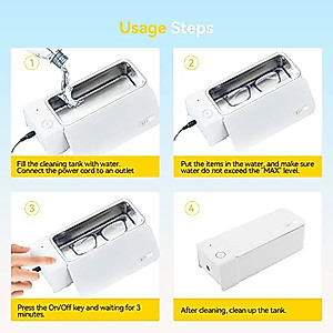 Ultrasonic Jewelry Cleaner, EIWEI 50kHz Ultrasonic Cleaner, 600ML Jewelry Cleaning Machine with SUS304 Material, 3-Minutes Quick Cleaning for Ring, Eyeglass, Retainer, Makeup Brush, Coins (White)