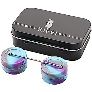 XIFEI portable stainless steel tin box 2-5ml silicone container jars， non-stick storage wax carrying case with extra stainless steel spoons (5 colors)