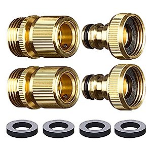 KECOFLY Garden Hose Quick Connect Solid Brass Quick Connector Male and Female Garden Hose Fitting Easy Connect Water Hose Connectors 3/4 inch GHT (2 Sets)