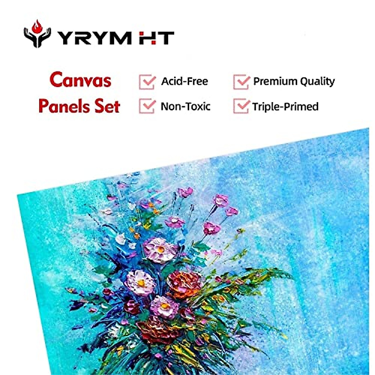 YRYM HT Painting Canvas Panels - 12 Pack 8 x 10 Inch Triple Primed Pure Cotton Canvas Boards for Painting, Oil, Acrylic, Watercolor, Acid-Free for Artists, Painters, Kids, Students