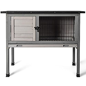 PETSITE Rabbit Hutch Bunny Cage Wooden Guinea Pig House with Open Roof & Tray Indoor Outdoor Elevated