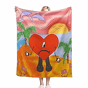 Bad Cute Bunny Cartoon Blanket, Ultra Soft Cozy Luxury Fuzzy Fleece Throw Blanket for Couch Bed Sofa, Lightweight Warm Plush Blankets Bedding for All Season 80"X60"