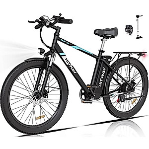 HITWAY Electric Bike for Adults, 750W/48V/14Ah Ebike with Removable Battery, 20MPH/35-75Miles Bicycle 26'×3.0 Fat Tire, Mountain E Men Women, Shimano 7-Speed Transmission, IP54, BLACK, (BK3M)
