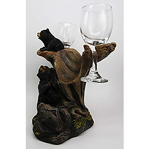 Gifts & Decor 10" Tall Climbing Black Bear Liquor Wine Glasses and Bottle Valet Holder Decorative Figurine