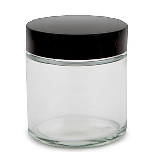 Vivaplex, 12, Clear, 4 oz, Round Glass Jars, with Inner Liners and black Lids