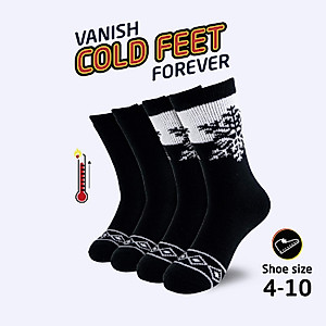 HOT FEET Thermal Socks For Women - Warm & Thick Insulated Crew Socks for Cold Winter Weather, Cute Colorful Womens Warm Socks. Black/Snowflake