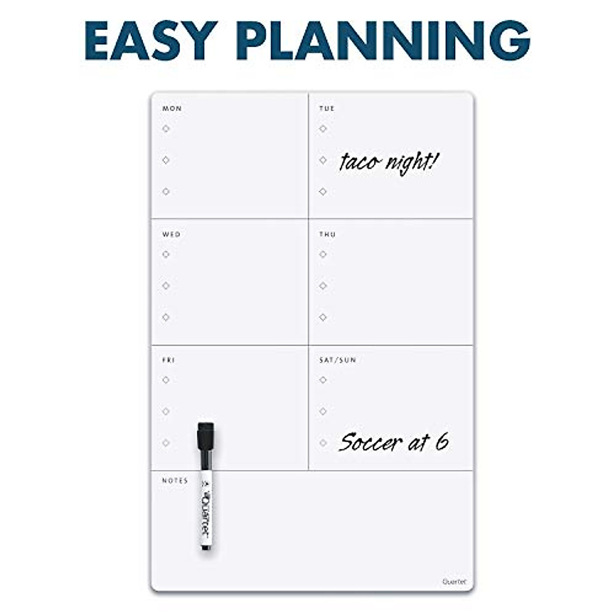 Quartet Magnetic Weekly Planner Dry Erase Board, 11" x 17", Small White Board for Fridge, Home School Supplies or Home Office Decor, Frameless, Includes 1 Dry Erase Marker (63540)