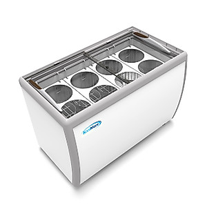 Koolmore 49 inch Commercial Ice Cream Dipping Cabinet Display Case, 8 Large Displayed Tubs, 6 Storing Tube, Sliding Glass Door, Rolling Wheels and Lockable Breaks [13 Cu. Ft.] (KM-ICD-49SD) White