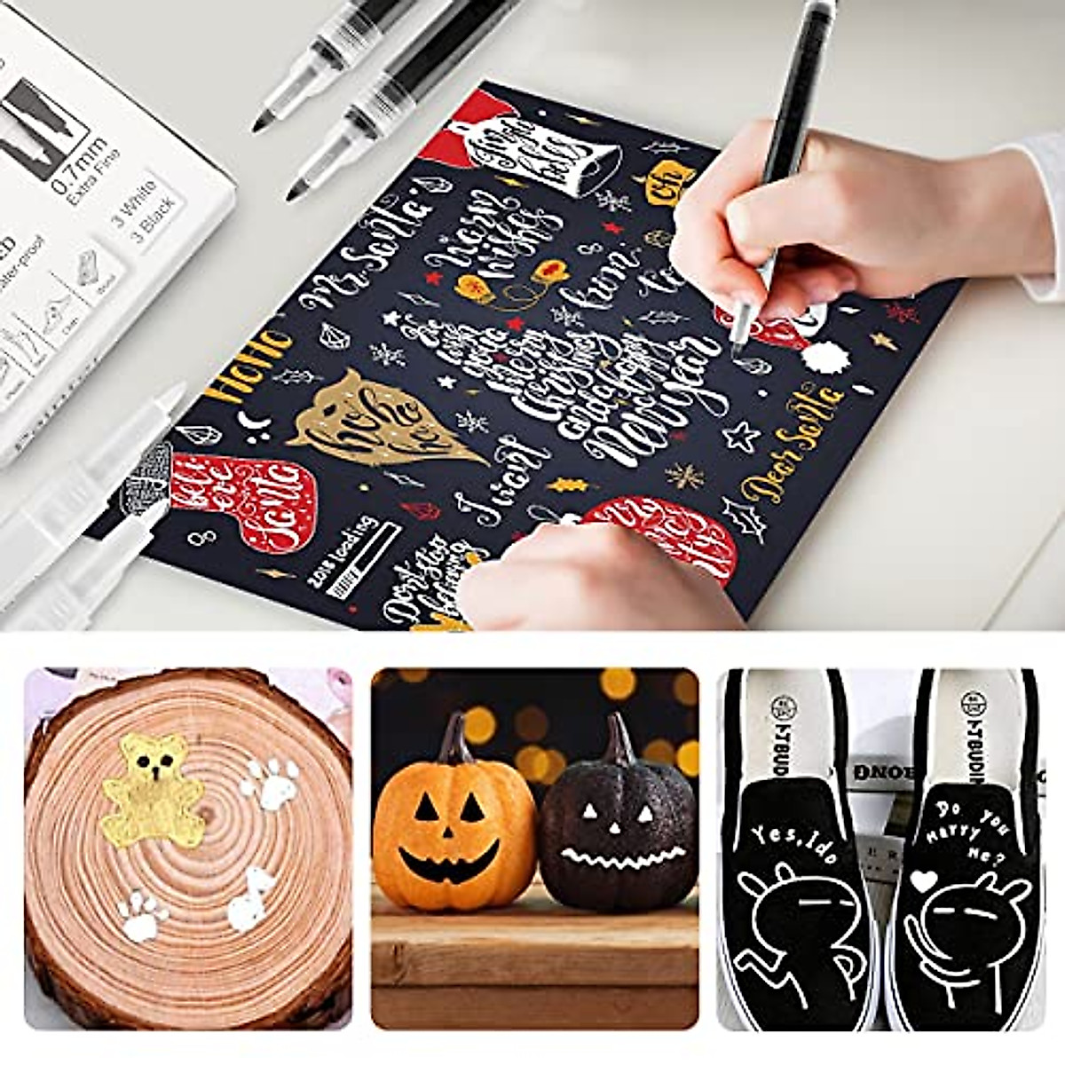 isightguard Acrylic Paint Pens ,6 Pack Black White Paint Markers, Paint Pens for Rock Painting Stone Ceramic Glass Wood Plastic Glass Metal Canvas,Drawing, Water-Based Acrylic Paint Sets