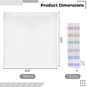 50 PCS Scrapbook Paper Organizers, Clear PP Scrapbook Paper Storage Organizers, Reusable Storage Holders with 120 PCS Sticky Index Tabs for Scrapbook Paper Vinyl Paper File