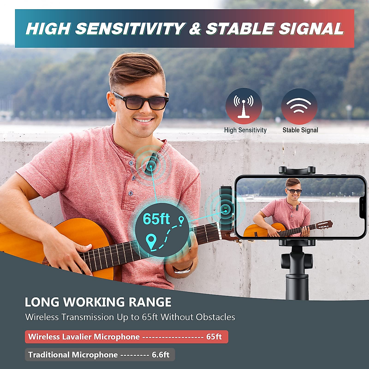 JSSEVN Wireless Lavalier Microphone, 2.4GHz Transmission Technology, 7 Hours of Continuous Use, Compatible with iPhone/iPad with Lightning Connectors
