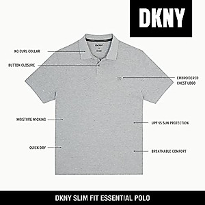DKNY Men’s Polo Shirt – Cotton Mens Short Sleeve Polo Shirts | No Curl Collar Quick Dry Regular Fit Moisture-Wicking Golf Shirt for Men (Sizes: S-2XL) Heather Grey