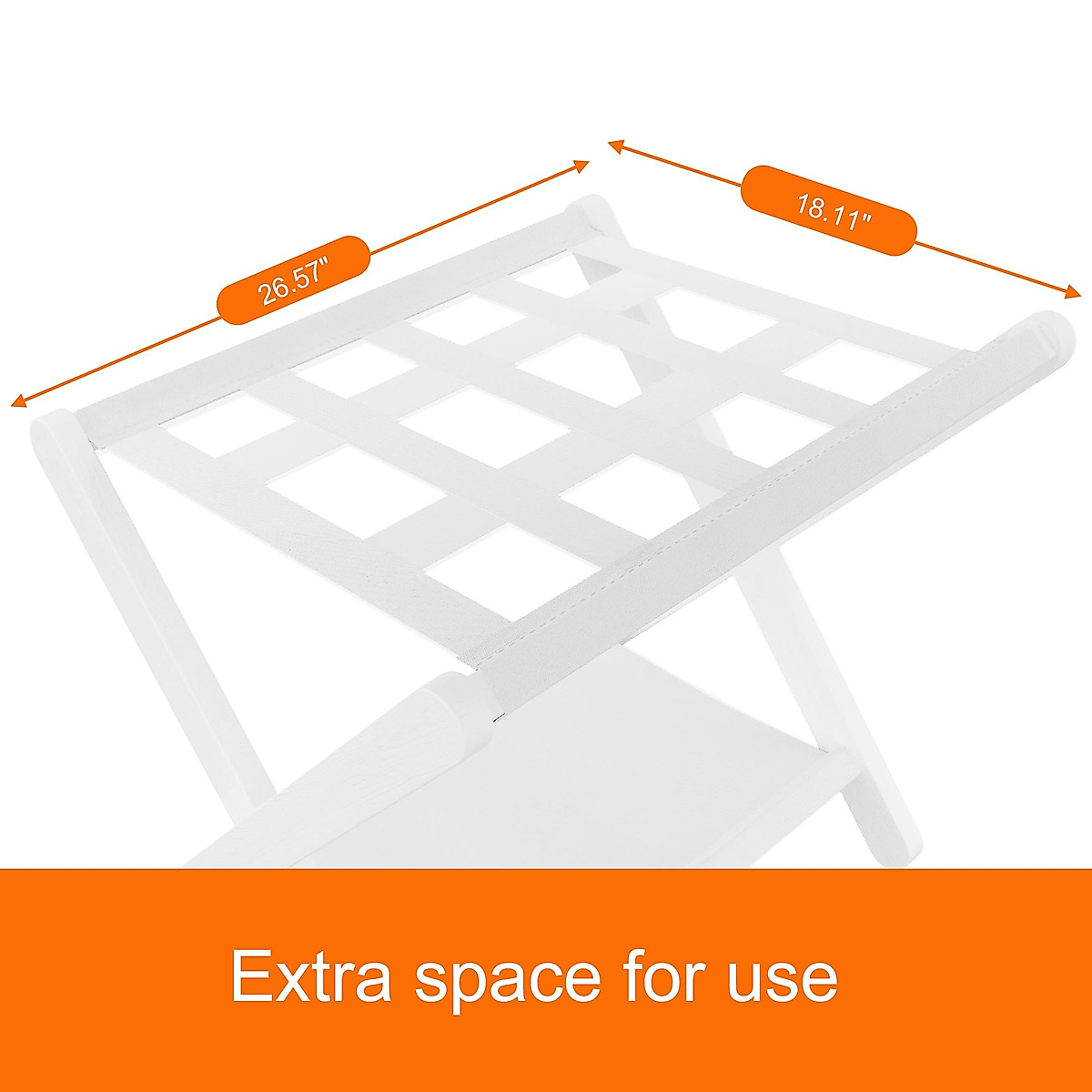 Heybly Luggage Rack, Folding Suitcase Stand with Storage Shelf, Heavy-Duty Luggage Holder for Guest Room Bedroom Hotel, Holds up to 141 lb, White, HLR010W1