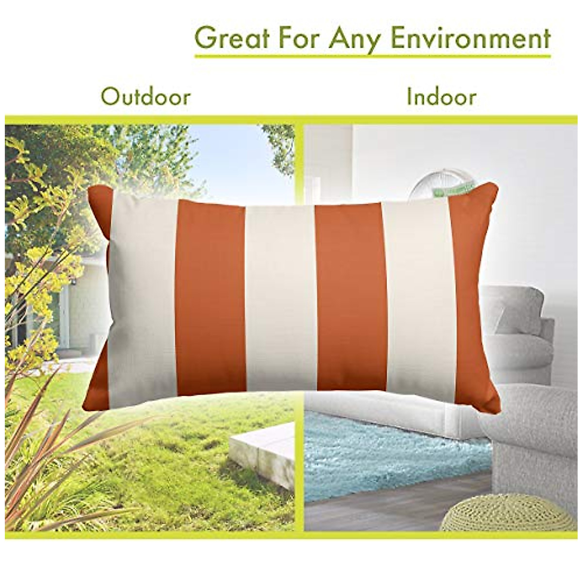 Majestic Home Goods Burnt Orange Vertical Stripe Indoor / Outdoor Small Throw Pillow 20" L x 5" W x 12" H