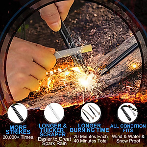 Ferro Rod Fire Starter Kit with 5 Inch Flint and Steel, Two 12 Inch Wax-Impregnated Tinders, 50 Inch 7-Core Paracord for Camping, Hiking, Boy Scouts, and Emergency Preparedness