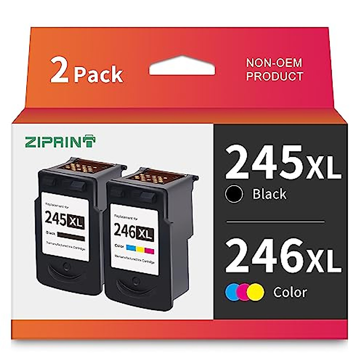 ZIPRINT Remanufactured Ink Cartridge Replacement for Canon PG-245XL CL-246XL 245XL 246XL use for Pixma MG2522 MG3022 MG2520 MG2922 MX492 MX490 TR4520 TS3122 TS3120 Printer (Black, Tri-Color, 2-Pack)