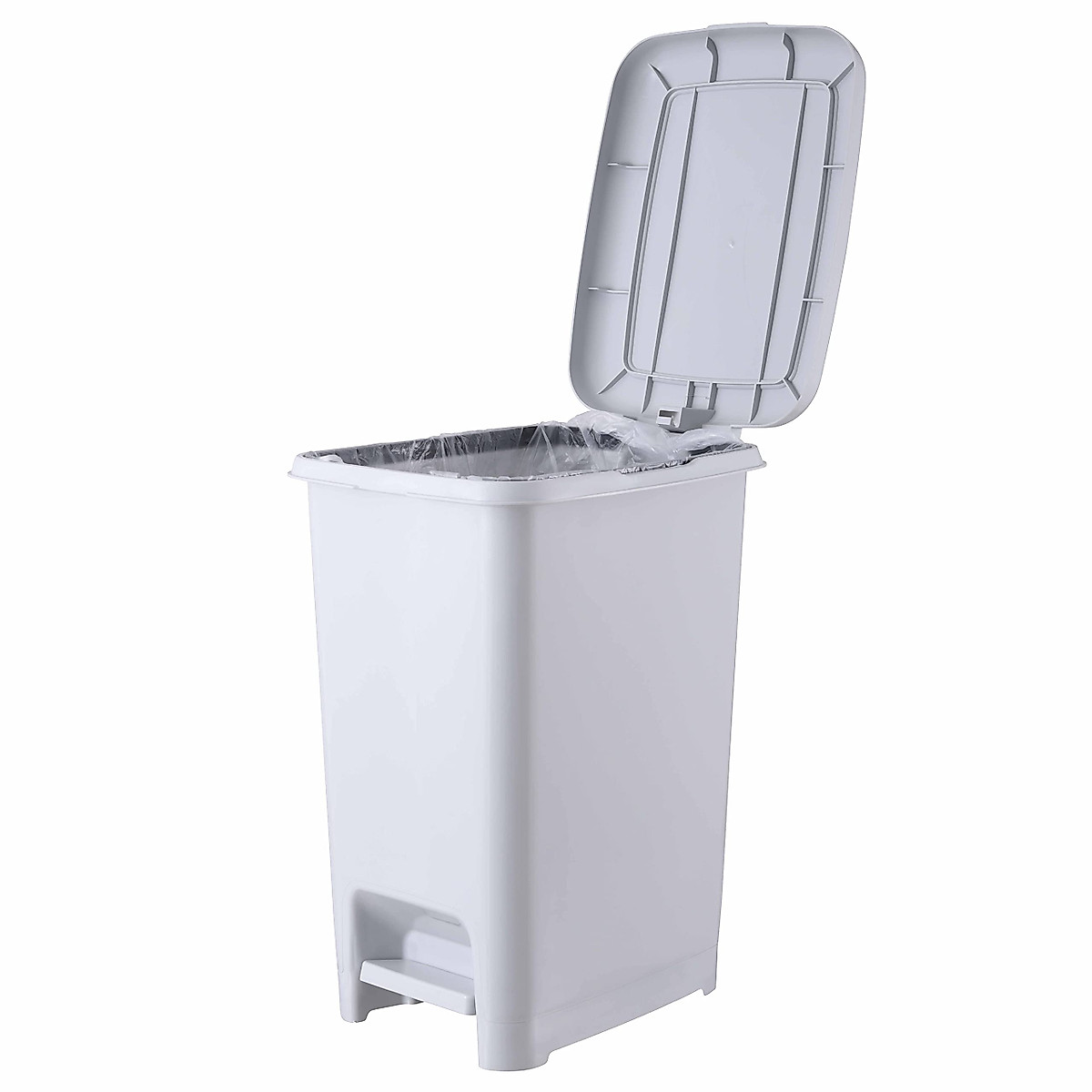 Superio Slim Trash Can with Foot Pedal – 6.5 Gallon Step-On Trash Can, Plastic Garbage Can with Lid, Trash Can for Bathroom, Bedroom, RV, Kitchen, Office, Patio, or Dorm – White Smoke