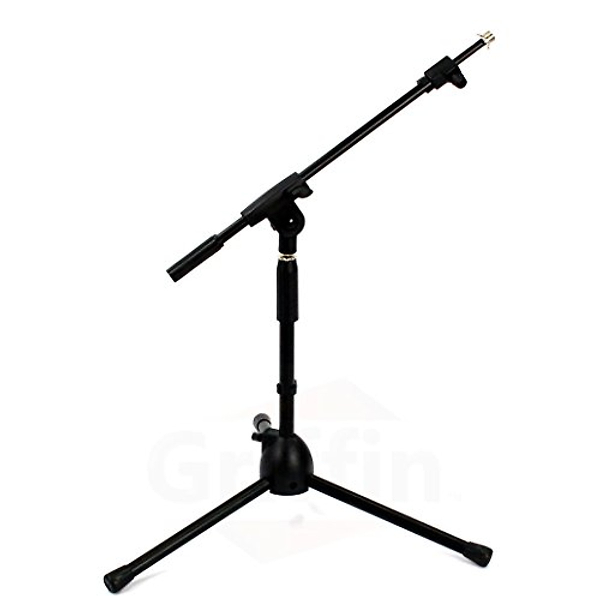 Short Microphone Stand with Boom Arm by GRIFFIN | Low Profile Tripod Mic Stand Mount for Kick Bass Drum, Studio Desktop Recording, Singing, & Guitar Amplifiers | Small Height Telescoping Boom Holder