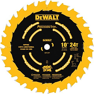 DEWALT 10-Inch Miter / Table Saw Blade, ATB, Ripping, 5/8-Inch Arbor, Tough Coat, 24-Tooth (DW7124PT)