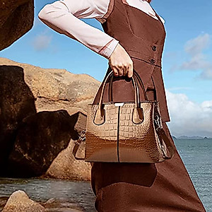 XingChen Handbag and Purse for Women Patent Leather Shoulder Bag Crocodile Pattern Top-Handle Satchel Tote Wallet(Brown)