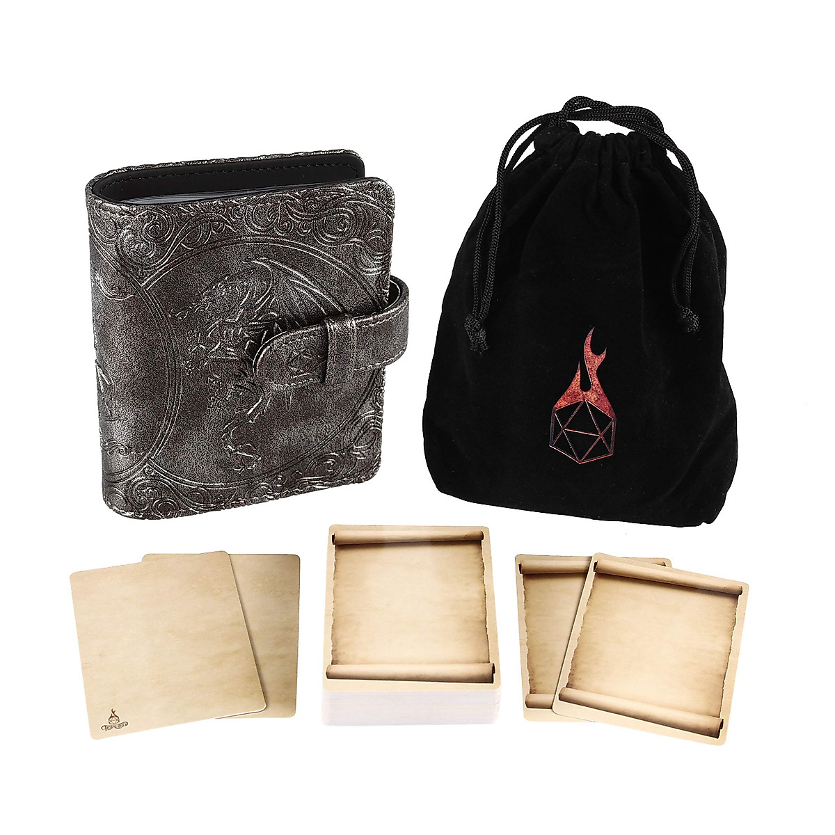 Forged Dice Co Spellbook of Incantations (Dragon Edition) Spellbook Card Holder & Deck of Dry Erase Cards with Velvet Storage Bag - Storage for D&D Spell Book Monster Magic Item Cards