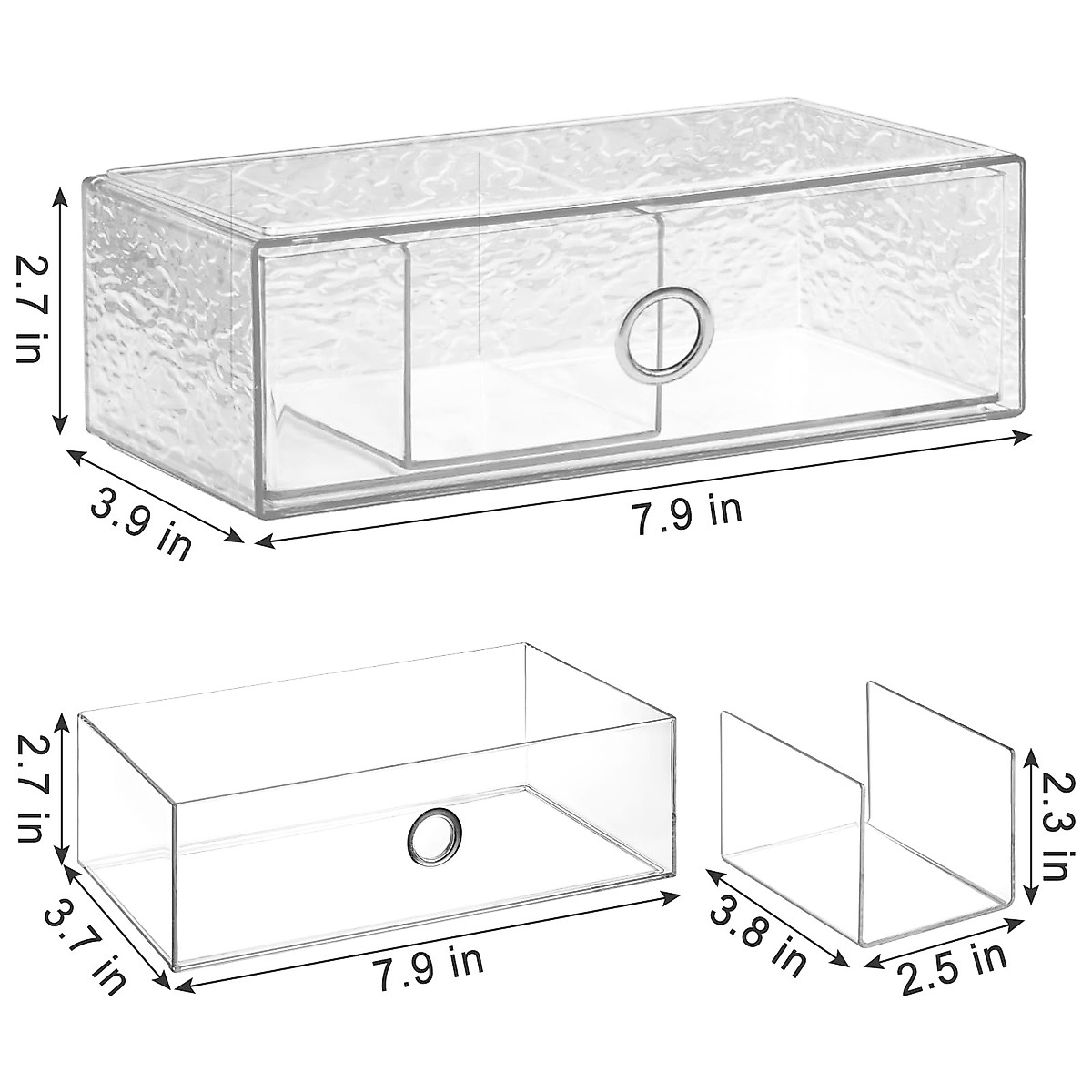 Qtip Holder, Small Makeup Organizer Drawer Case for Countertop, Bathroom Vanity Storage Holder for Cotton Swab, Ball, Floss, Lipstick, Jewelry (Clear)