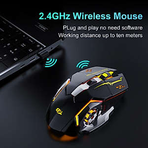 QELIROKY New 2.4G Wireless Rechargeable Gaming Mouse Silent Click with 6 Buttons, 3 Adjustable Levels DPI, Colorful LED Lights for Laptop, iPad, MacOS, PC, Windows, Android (Black)