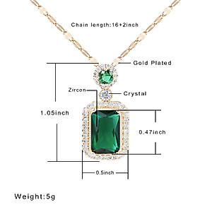 CKHAO Pendant Necklace for Women - Green Zircon Pendant 16''+2'' 18K Gold Plated Chain Women Jewelry HN1665
