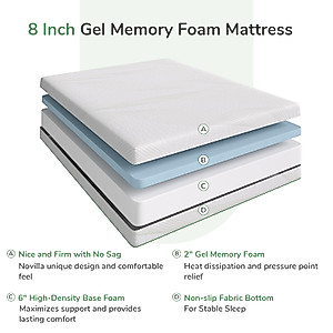 Novilla Twin Mattress, 8 Inch Gel Memory Foam Mattress Twin Size, Mattress in a Box for Back Pain Relief, Medium Firm Mattress with Edge Support & Motion Isolation, Ataraxia