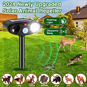 Ultrasonic Animal Repellent Outdoor Solar Animal Repeller with Motion Sensor&LED Strobe Light Cat Deterrent Outdoor Deer Repellent Device to Scare Coyote Raccoon Squirrel Skunk Repellent for Yard (4)