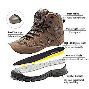 TOSAFZXY Waterproof Work Boot for Men, 6" Steel Toe and Non-Slip Safety Boot Outdoor Men Work Boot Brown Size 10