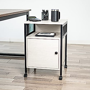 Miereirl File Cabinet Mobile Filing Cabinet with Wheels Open Door Storage Shelf Printer Stand fits A4 or Letter Size for Home Office (Light Grey)