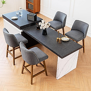 SENYUN Swivel Bar Stools Set of 4, 26" Counter Height Bar Stools with Back, Linen Fabric Upholstered Seat Barstool with Wooden Base for Kitchen Island Dining Room Pub