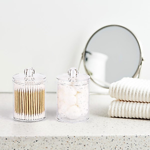 Tbestmax 4 Pack Qtip Holder - 10 oz, 12 oz Restroom Bathroom Organizers and Storage Containers, Clear Plastic Apothecary Jars with Lids for Cotton Ball, Cotton Swab, Cotton Round Pads, Floss