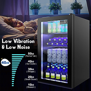 KOTEK Mini Beverage Fridge, 120 Cans Freestanding Beer Fridge with Glass Door, Removable Shelves, LED Lights & Temperature Control, Beverage Refrigerator for Bedroom Home Bar, 3.2 Cu. Ft