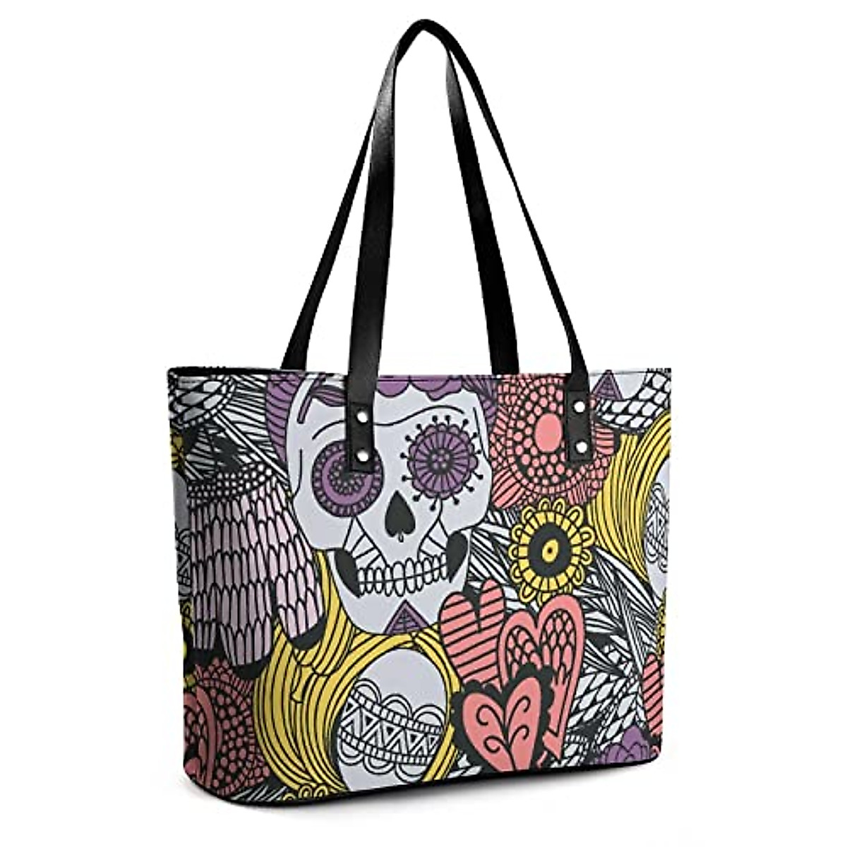 Womens Handbag Skull Floral Pattern Leather Tote Bag Top Handle Satchel Bags For Lady