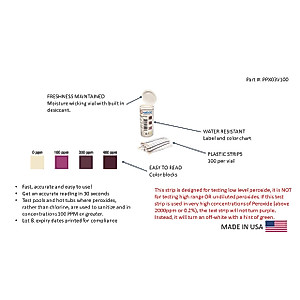 Hydrogen Peroxide H2O2 Test Strips, 0-400 ppm [Vial of 100 Strips]
