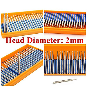 JINGLING Diamond Ball Burrs 2mm Round Grinding Bits Stone Shank 2.35 Pack of 30Pcs