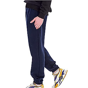 Winter Sweatpants for Mens Thick Warm Jogger Pants Cinch Bottom Running Joggers Soft Stretch Sports Trousers Navy