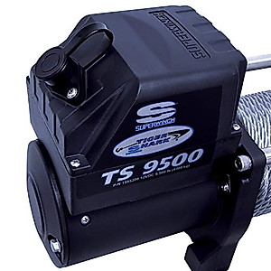 Superwinch 1595200 Tiger Shark 9500 12V DC Winch 9,500lb/4,309kg Single Line Pull with Roller Fairlead, 21/64" x 95' Steel Wire Rope, Corded Handheld Remote