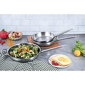 AmazonCommercial 3-Piece Stainless Steel Aluminum-Clad Fry Pan Set with 8", 9 1/2", and 12" Pan