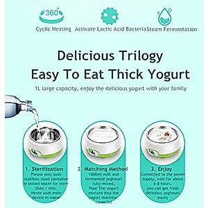Yoghourt Machine, 1L Automatic Digital Yogurt Maker, Stainless Steel Liner Yogurt Maker Machine, Home DIY Yoghourt Container Yogurt Maker(Green)