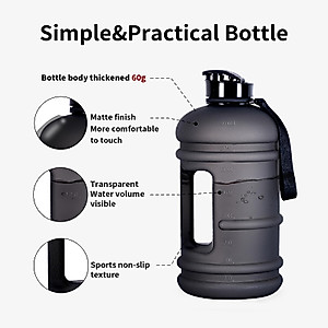 TOOFEEL 2 Liter Water Bottles - Half Gallon Water Bottle BPA Free - Ideal for Gym, Big Water Jug, Reusable Sports Bottle with Measurements Marked Drink Container - 2.2L 74oz Black Half Gallon Bottle
