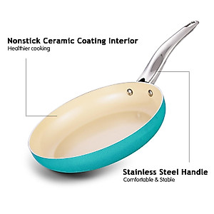 Qstar 3-pack Ceramic Aluminum Nonstick Skillet Frying Pan in Blue with Stay Cool Handle (8in+10in+12in)