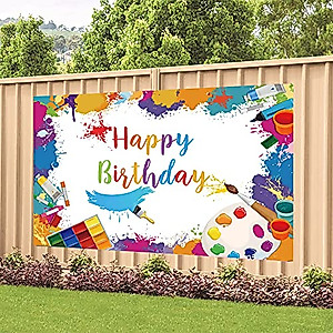 Art Paint Happy Birthday Backdrop Decorations Art Paint Happy Birthday Banner Painting Art Birthday Photo Background for Home Indoor Outdoor Birthday Party Decorations Supplies 70.8 x 47.2 Inch