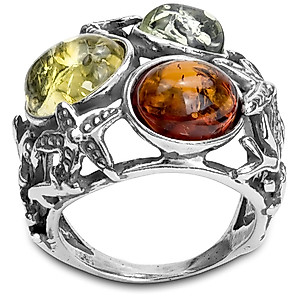Ian and Valeri Co. Multicolor Amber Sterling Silver Designer Sea Ring