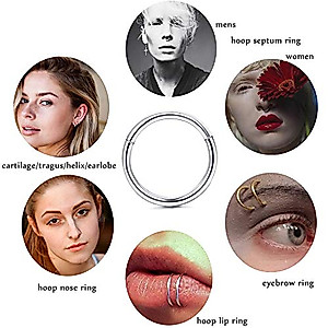 Jstyle 5 Pcs a Set 316L Stainless Steel Septum Piercing Nose Hoop Clicker Ring Hypoallergenic 16G 18G 20G
