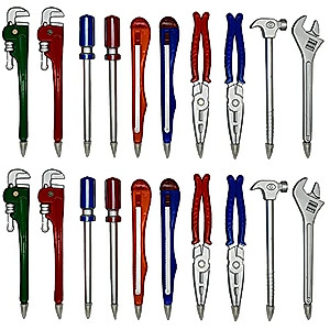 Maydahui 20PCS Hardware Hand Tool Pens Novelty Shape Black ink Ballpoint Pen Pipe Wrench Pincer Pliers Art Knife Spanner Hammer Screwdriver for School Skilled Worker